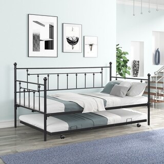 Metal Daybed with Trundle, EVA Center Support Beam and Slat Lockers ...