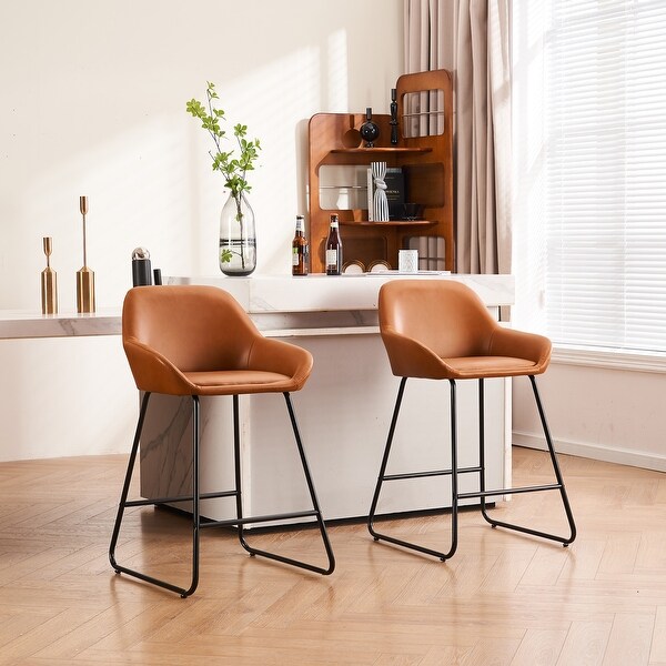FERPIT Bar Stools Set of 2 Modern Counter Height Bar Stools with Back PU Faux Leather Bar Stools with Metal Legs and Footrest On Sale Bed Bath Beyond 39554934