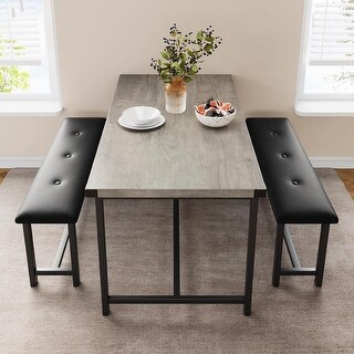 Dining Table Set for 4, Kitchen Table with 2 Upholstered Benches - Bed ...