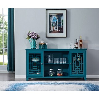 60" Teal Blue Sideboard Buffet Table with Glass Doors - Adjustable ...
