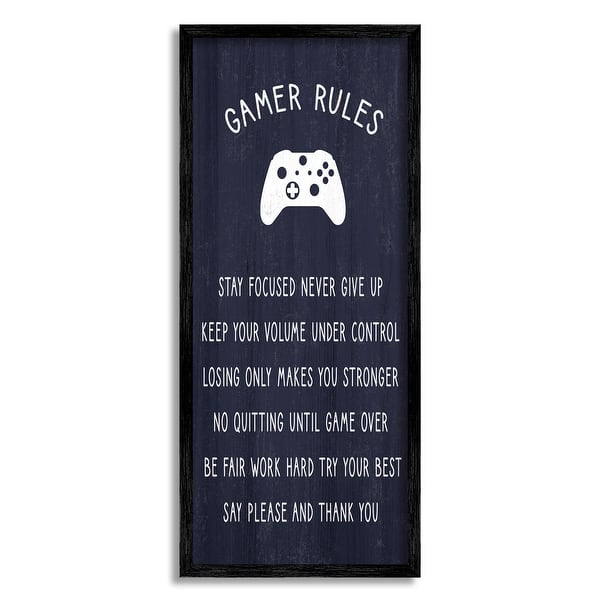 Stupell Blue Gamer Rules Motivational Phrases for Children Framed Wall ...