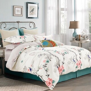 3pc Queen Size 100% Cotton Bedding Set Oriental Print White - Bed Bath ...