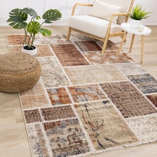 Santiago Collection - Warm Toned Patchwork Rug - Bed Bath & Beyond ...