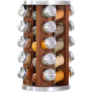 20 Jar Dark Acacia Wood Spice Rack with Spices Included - Rotating ...