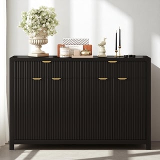 Modern Sideboard Buffet Cabinet with Wave Pattern, 2 Drawers, 4 Doors, Adjustable Shelves ...