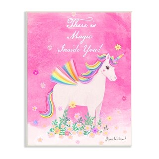 Stupell Magic Inside You Motivational Unicorn Quote Botanical Blossoms ...