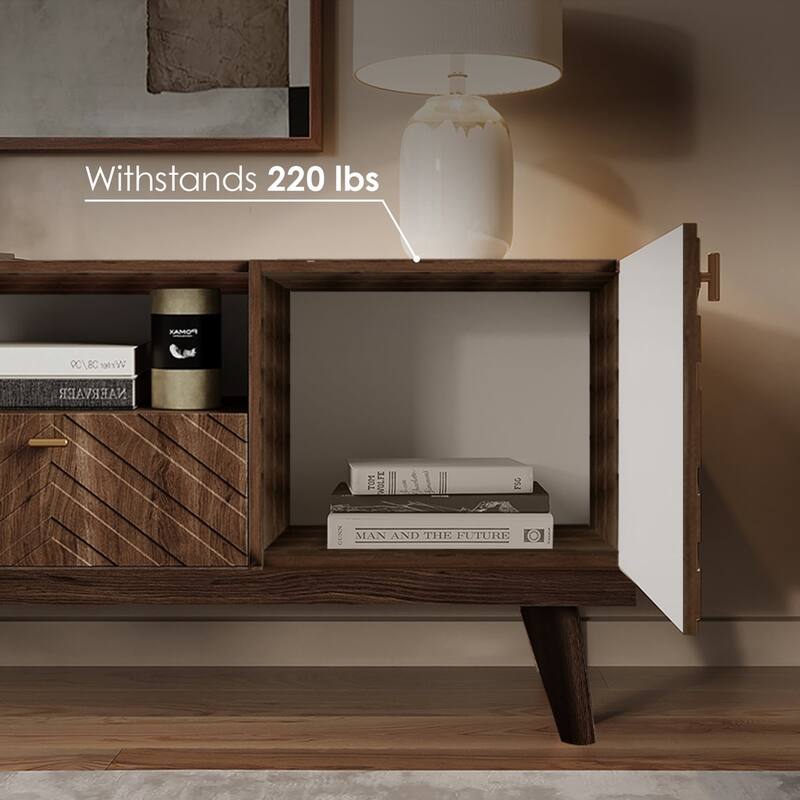 Living Skog Alba Beige TV Stand Console with Drawer Fits TV's up to 65 ...