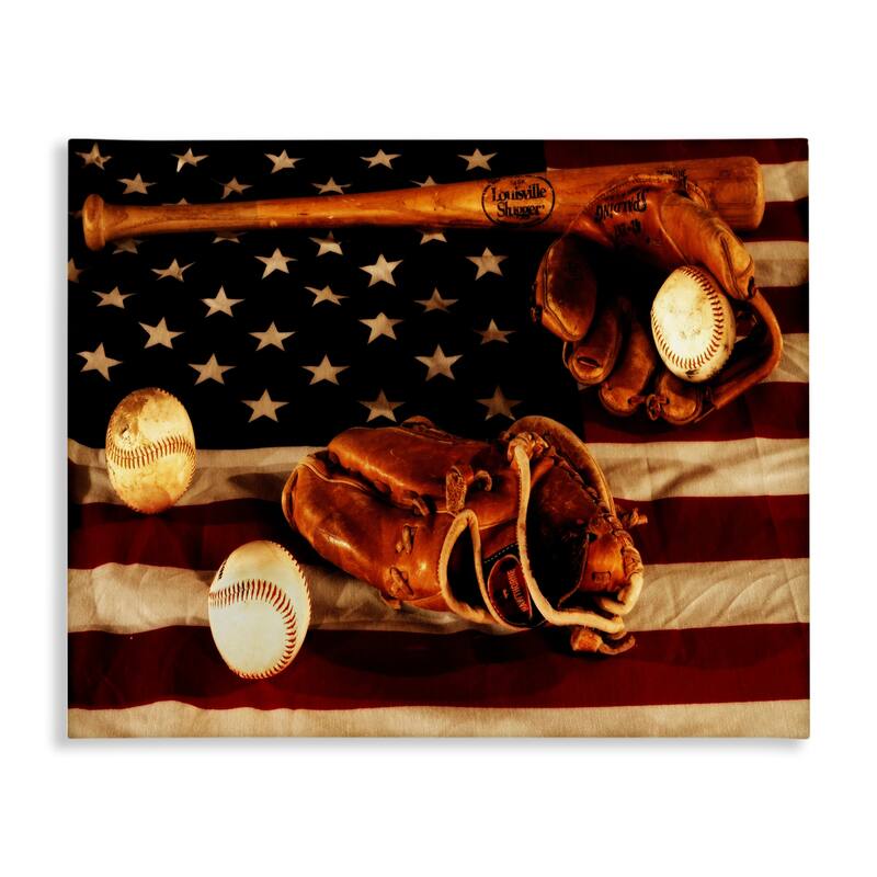 Stupell Vintage American Flag Baseball Sports Rustic Photo,16x20 ...