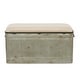 Gray Metal Galvanized Storage Bench with Cream Upholstered Burlap Top ...