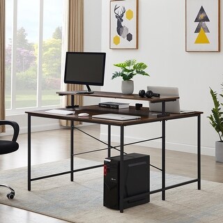 47 Inch Extra Large Double Office Desks with Monitor Shelf - Bed Bath ...