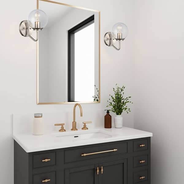 1 Light Wall Sconce in Satin Nickel and Gold with Opal Etched and Seedy ...