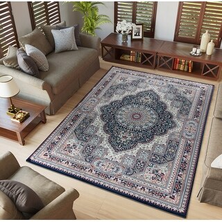 Prime Collection Blue/Cream Traditional Area Rug - Bed Bath & Beyond ...