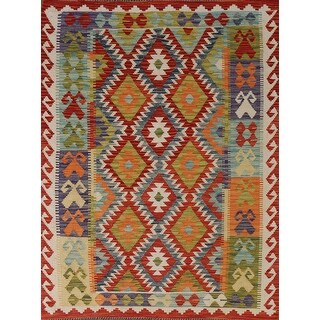 Kilim Rug Reversible Geometric Flatweave Wool Carpet - 4'5"x 5'9" - Bed ...