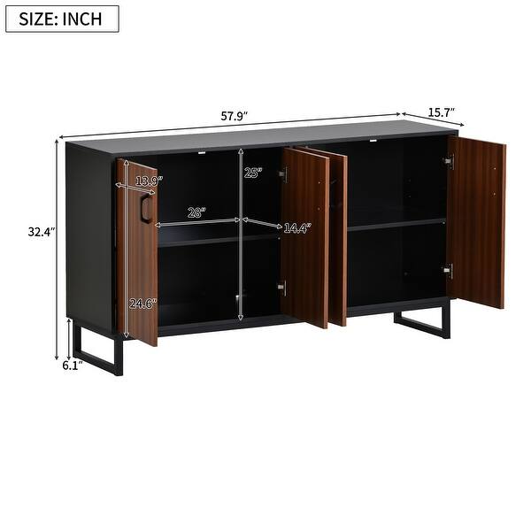 Metal Leg Wood Sideboard with 4 Door Adjustable Shelves in Brown - Bed ...