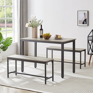 Industrial Kitchen Dining Table Set with 2 Dining Benches - Bed Bath ...