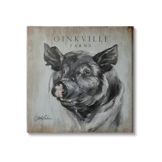Stupell Oinkville Farms Rustic Sign Pig Animal Black Hog Canvas Wall ...