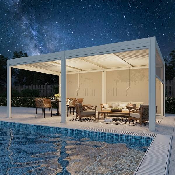 EROMMY Outdoor Louvered Pergola Gazebo with Adjustable Aluminum ...