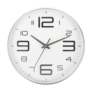 10" Wall Clock Battery Operated Silent Non-Ticking Silver 3D Numbers ...