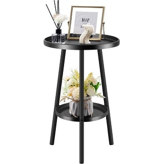 20 Inch Round 2-Tier Metal Side Table for Living Room, Bedroom, or ...