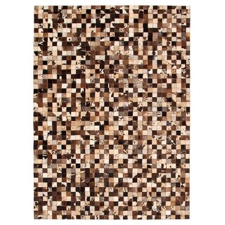 ECARPETGALLERY Handmade Cowhide Patchwork Dark Brown Leather Rug - 5'6 ...