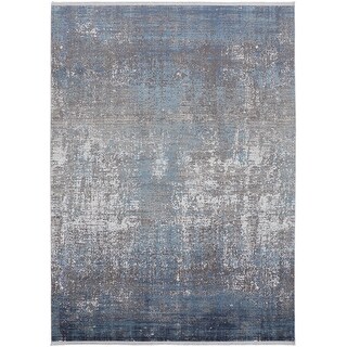 HomeRoots 7' X 10' Blue Gray And Silver Abstract Power Loom Distressed ...
