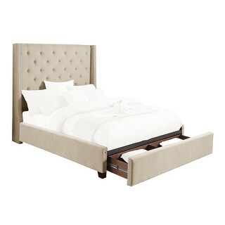 Matt Beige Fabric Upholstered Tufted Storage Platform Bed - Bed Bath ...