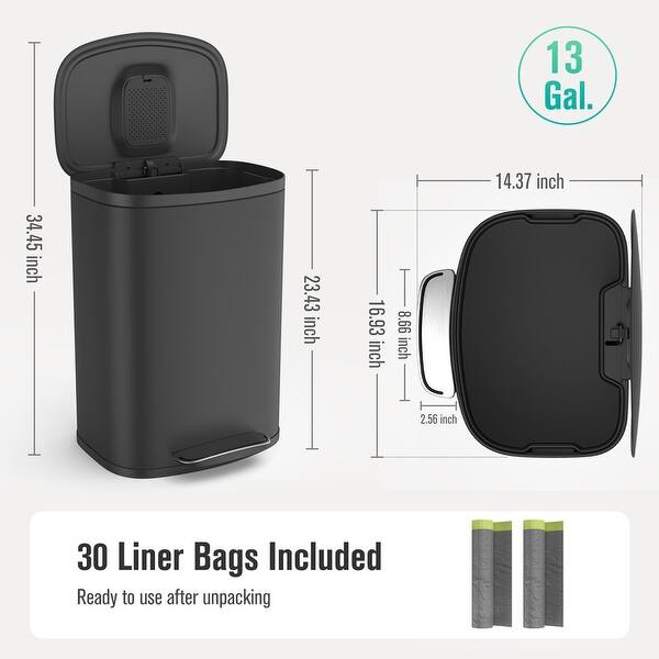 Curved Surface 13 Gallon 50L Kitchen Foot Pedal Operated Trash Can with ...