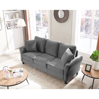 Removable Back Cushions Couch Velvet 3 Seater Sofa w/ 2 Throw Pillow ...