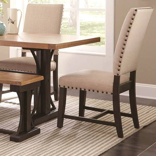 Classic Design Beige Upholstered Parson Dining Chairs with Nailhead ...