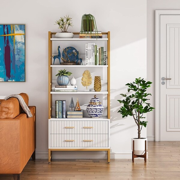 White Bookshelf with 2 Drawers 65 inch Tall Bookshelf with Storage 27.56 D x 13.78 W x 64.96 H Bed Bath Beyond 35936997