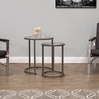 Camber Modern 20" and 14.5" Round Set of Nesting Tables in Pewter - Bed ...