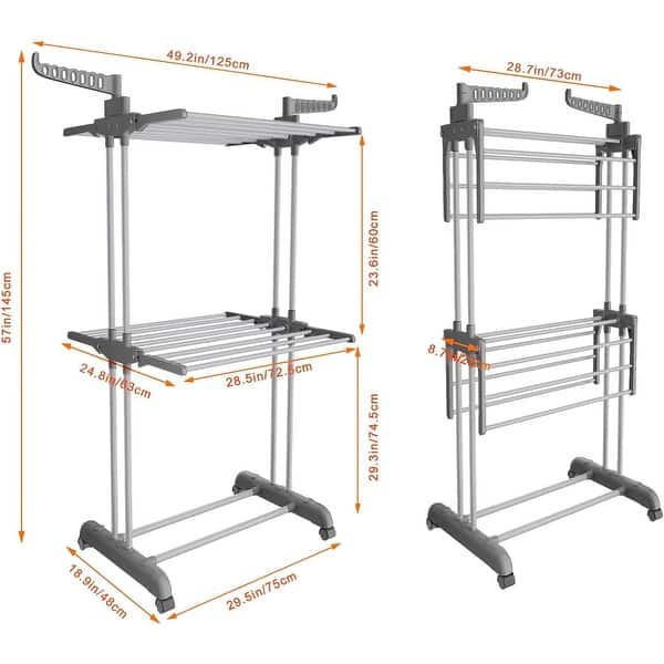 Folding Drying Rack 3 Tier Stainless Steel Laundry Drying Rack with Two ...