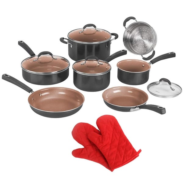 Cuisinart 11pc Ceramica XT Non-Stick Cookware Set and Oven Mitt - Bed ...