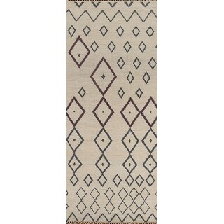 Modern Geometric Moroccan Runner Rug Hand-Knotted Wool Carpet - 3'11"x ...