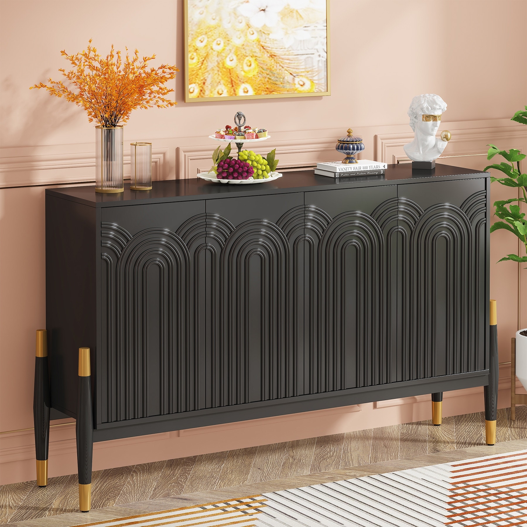 Sideboard Buffet Cabinet with Storage, Modern 4 Doors Buffets with ...