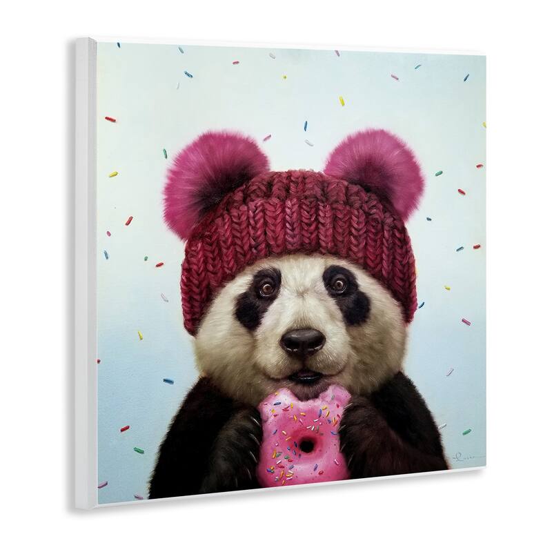 Stupell Happy Panda Bear with Pink Sprinkle Donut Wood Wall Art - Blue ...