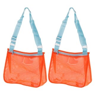 2pcs Mesh Beach Bag, Sand Backpack Shell Bags with Zipper, Orange Blue ...