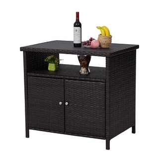 Kinbor Outdoor Wicker Storage Cabinet, Bar Tables w/Doors & Shelves ...