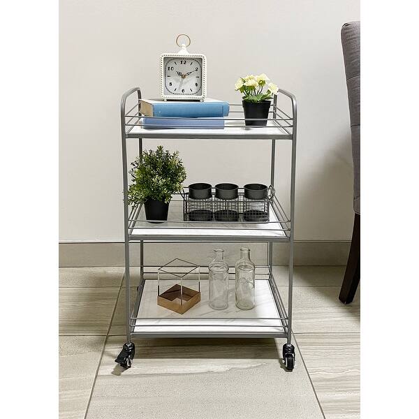 DesignStyles 3 Shelf Metal Cart with Tile Shelves and Wheels - Bed Bath ...