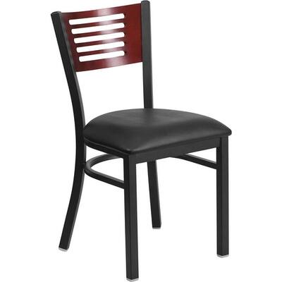 Dyersburg Black Slat Back Metal Restaurant/Pub/Bar Chair w/Mahogany ...