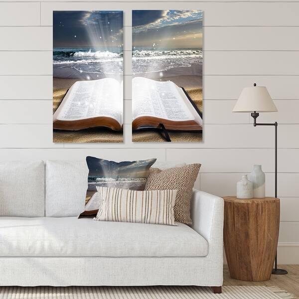 Designart "Jesus Bible at beach" Religious Canvas Wall Art Print 2 ...