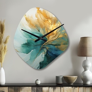 Gold And Teal Aurora Harmony - Abstract Spirals Large Wall Clock in ...