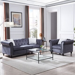 2-Piece Velvet Button Tufted Living Room Sofa Set with Contemporary ...