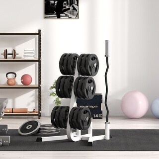 Soozier 2-inch Weight Rack for Plates and 3 Bars, Olympic Weight Tree ...