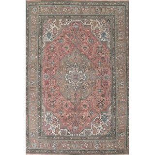 Geometric Pink Vintage Tabriz Persian Area Rug Handmade Wool Carpet - 6 ...