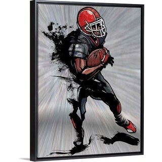 "American football player holding football" Black Float Frame Canvas ...