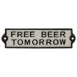 FREE BEER TOMORROW Metal Frame Wall Sign, White and Black - Bed Bath ...