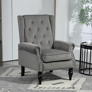 Tufted High Back Chair Living Room Wood Frame Armchair, Dark Gray - Bed ...