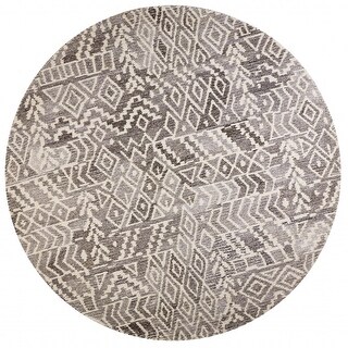 8' Gray And White Round Wool Abstract Tufted Handmade Area Rug - 3'6 ...