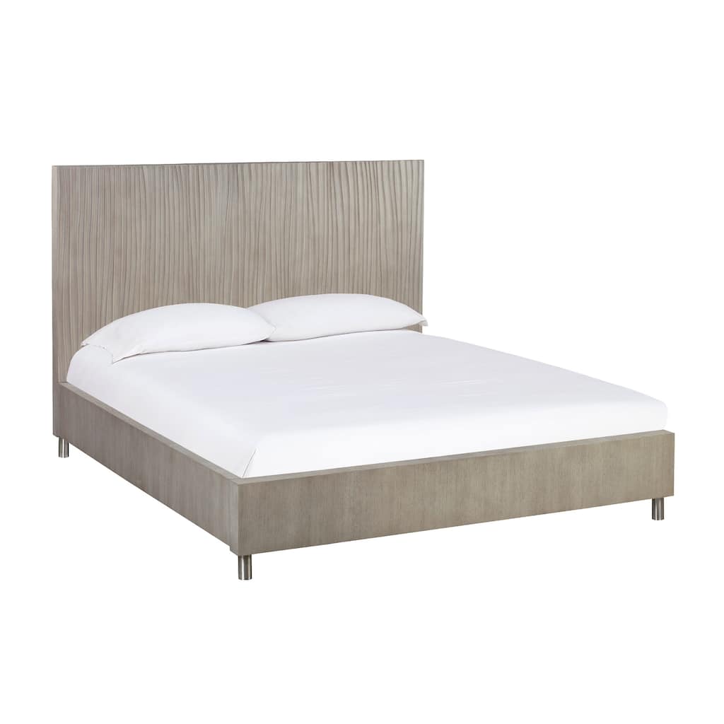 Ann Wood Full Bed, High Profile Headboard, Natural Vertical Lines Gray ...